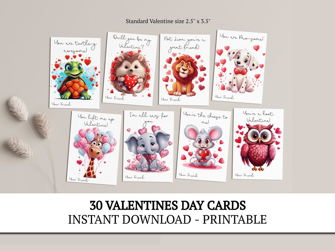 Valentine Cards for Kids Printable, Kids Valentine Cards, Animal ...