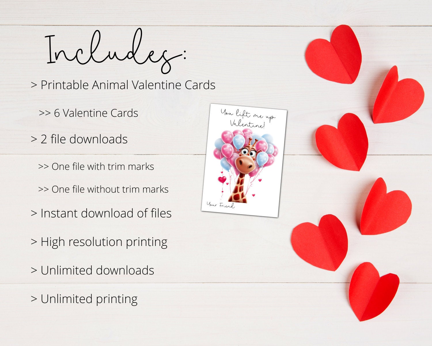 Valentine Cards for Kids Printable, Kids Valentine Cards, 6 Animal ...