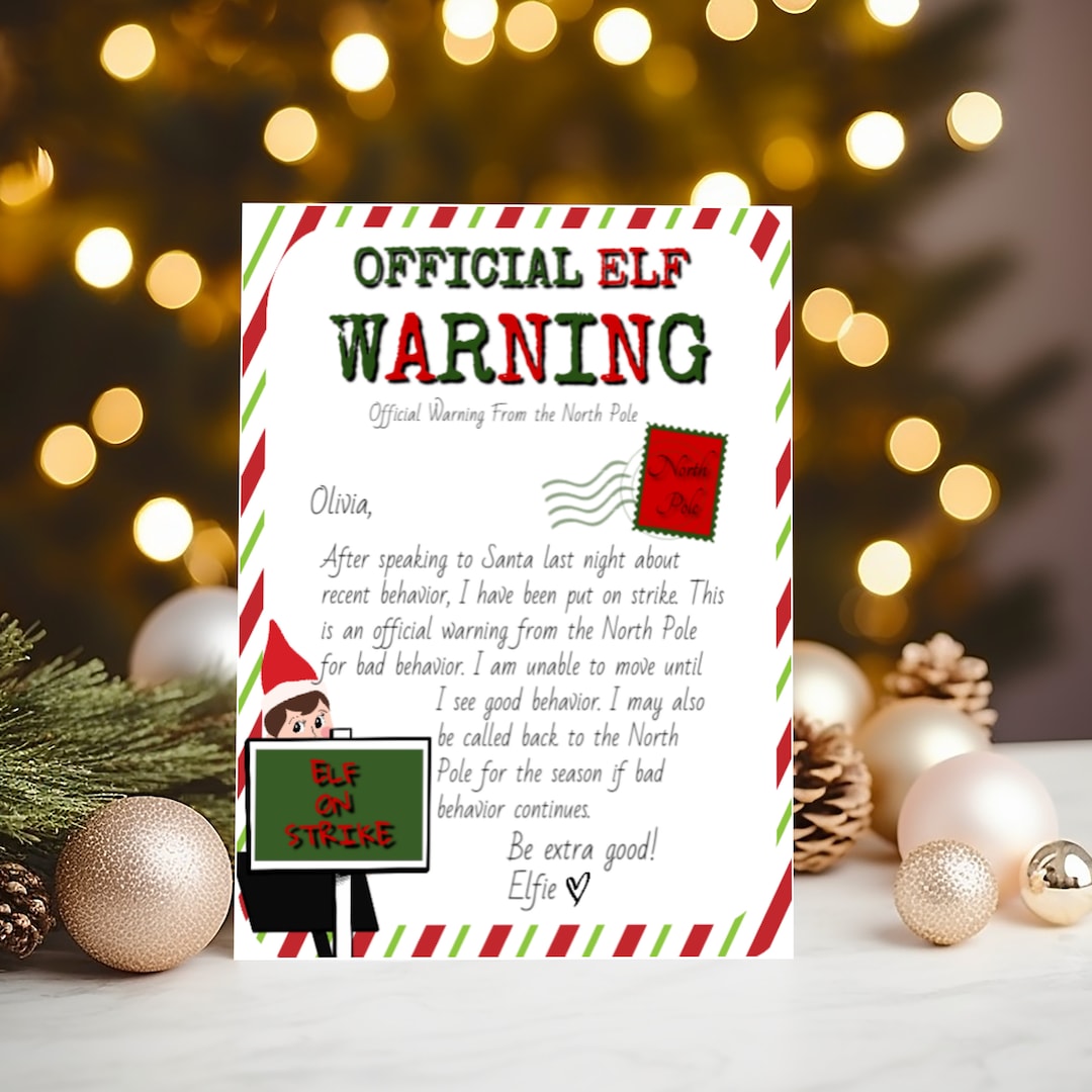 Elf Warning Letter Elf on Strike Letter Instant Access - Etsy UK