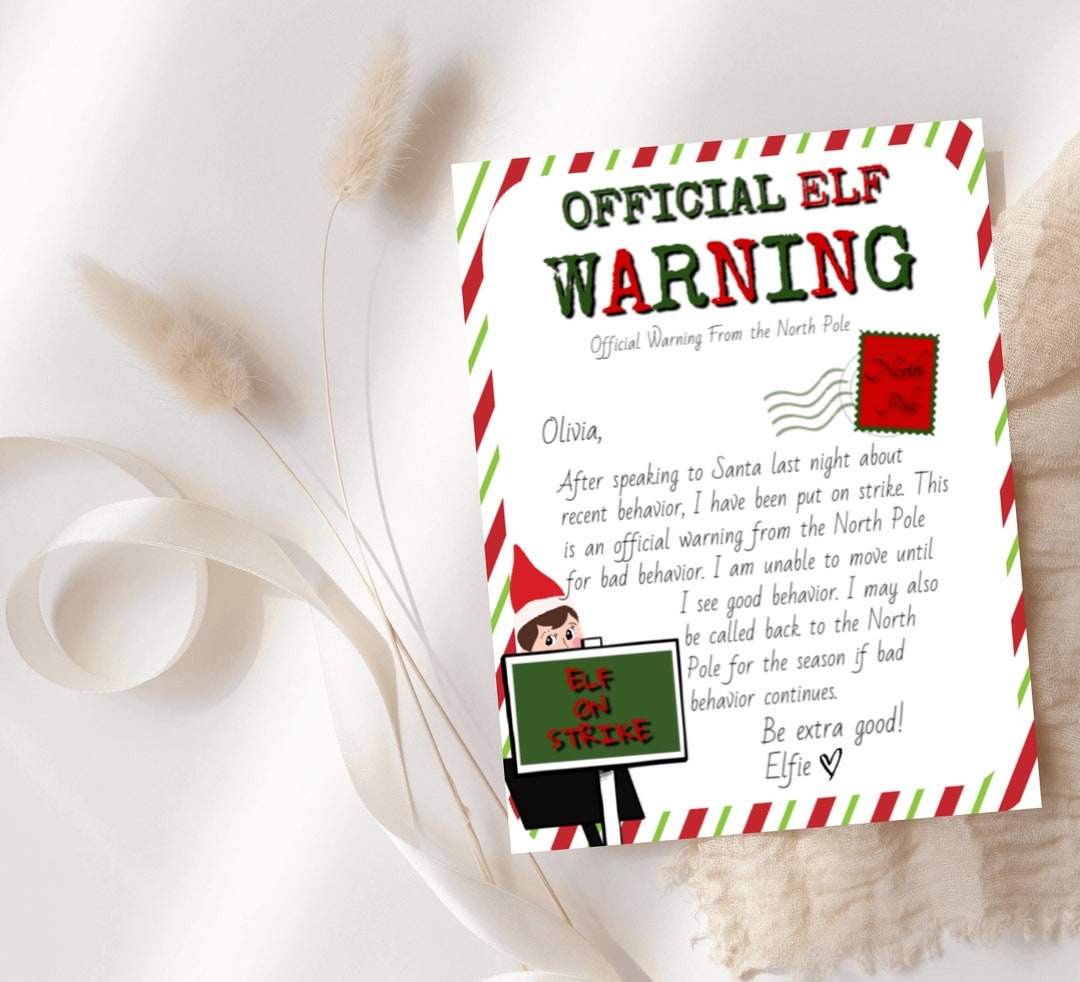 Elf Warning Letter Elf on the Shelf Letter Elf on Strike - Etsy UK