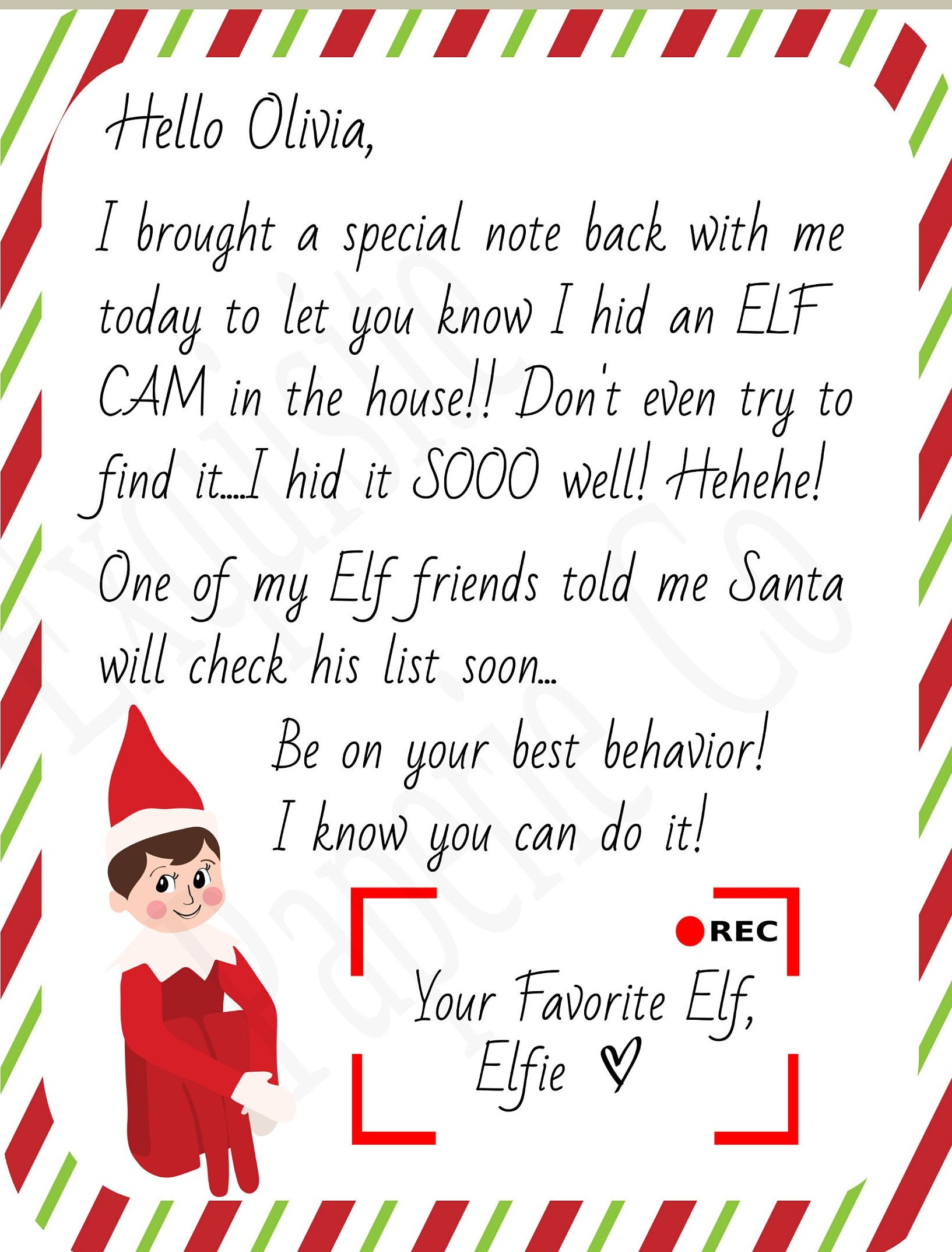 Elf Cam Letter and Camera Warning Sign Elf Letter Instant Access ...
