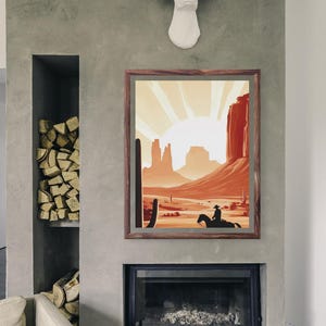 Vibrant Cowboy Desert Sunset Poster Western Wall Art Print, Monument ...