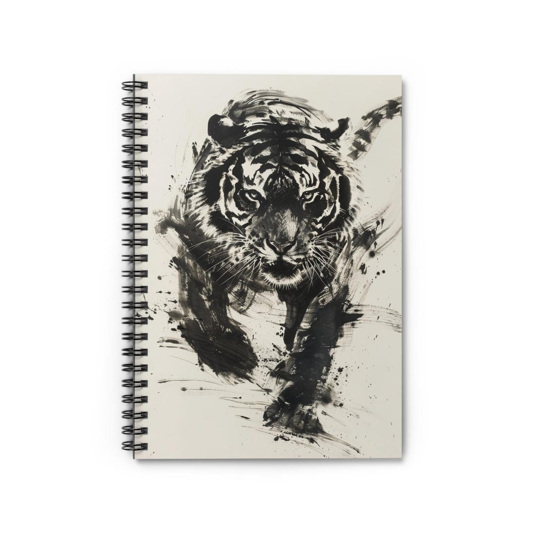 Charcoal Style, Black and White Tiger Print Notebook, Stylish Spiral ...