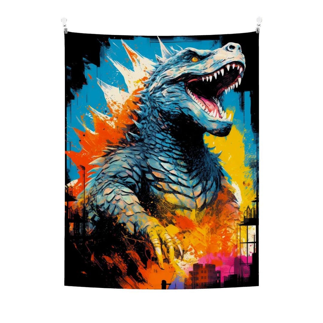 Colorful Godzilla Tapestry: Urban Street Art Wall Hanging (29"x 37") - Etsy