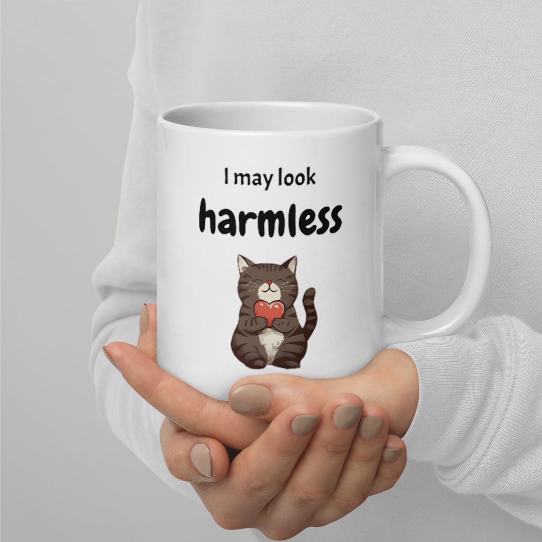 Cat Lover Mug: Harmless Cat With Heart - White Glossy Ceramic - Etsy