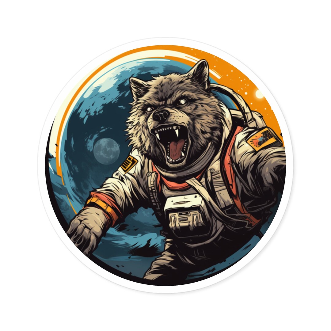 Circle Werewolf Astronaut Vinyl Sticker, Laptop Sticker, Water Bottle ...