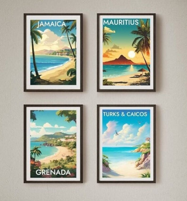 Vintage Tropical Beach Travel Posters, Digital Download Set of 10 ...