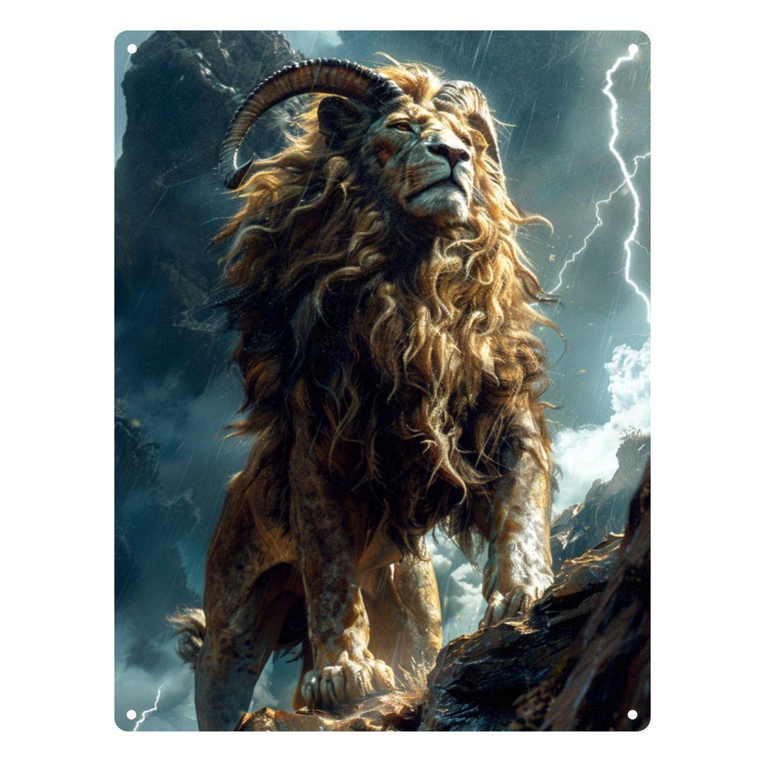 Horned Lion Fantasy Metal Sign Tin Sign (made in USA) - Etsy