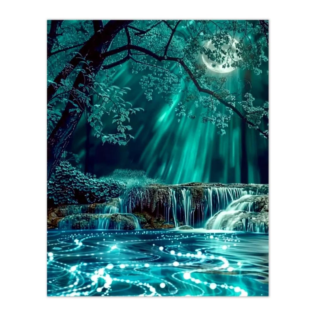 Green Magical Waterfall Paint by Numbers Kit for Adults | Frameless ...