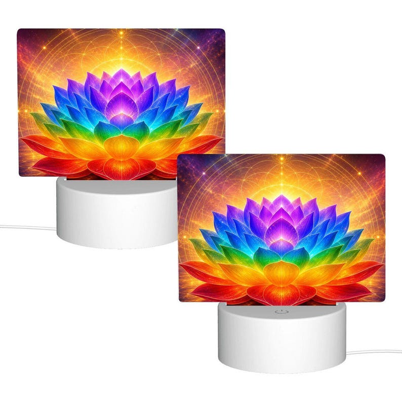 Vibrant Rainbow Lotus Night Light, Chakra Acrylic Lamp, Boho Meditation ...