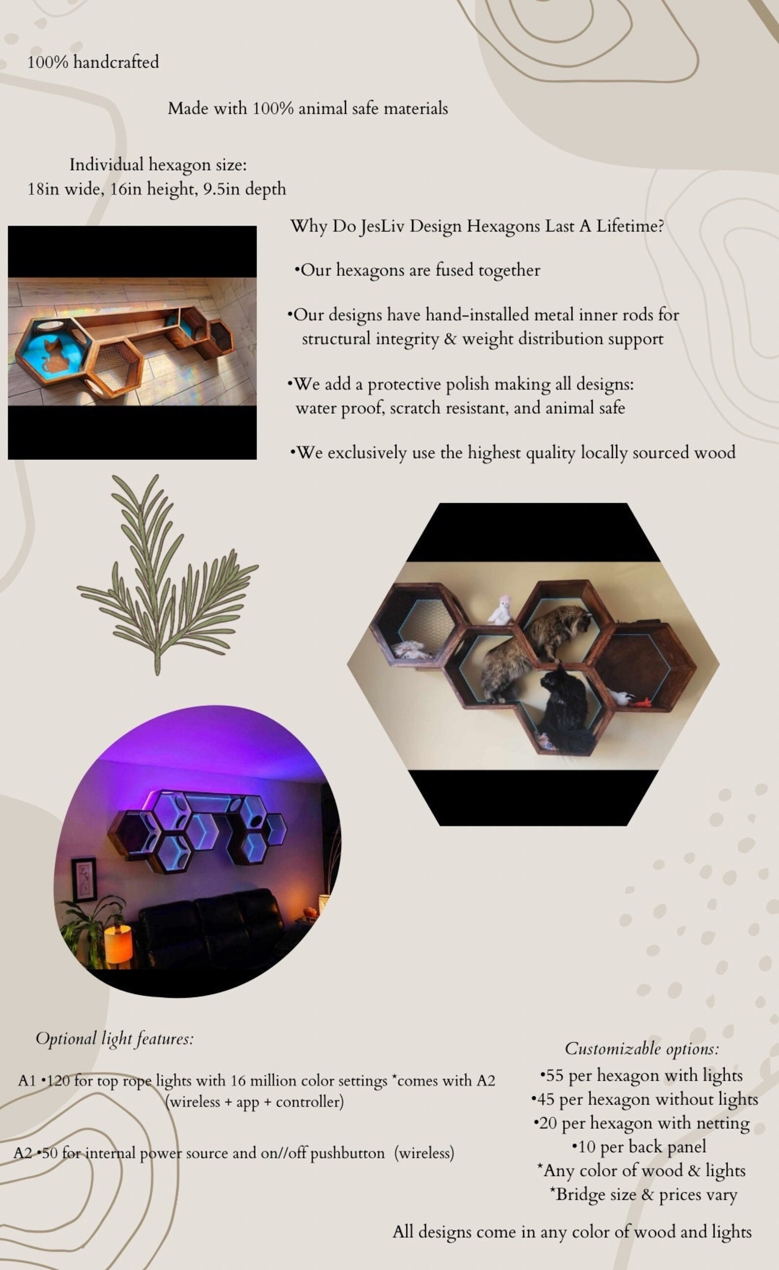 Custom Made Cat Cots Hexagon Floating Shelves With Lights Cat Beds Play ...