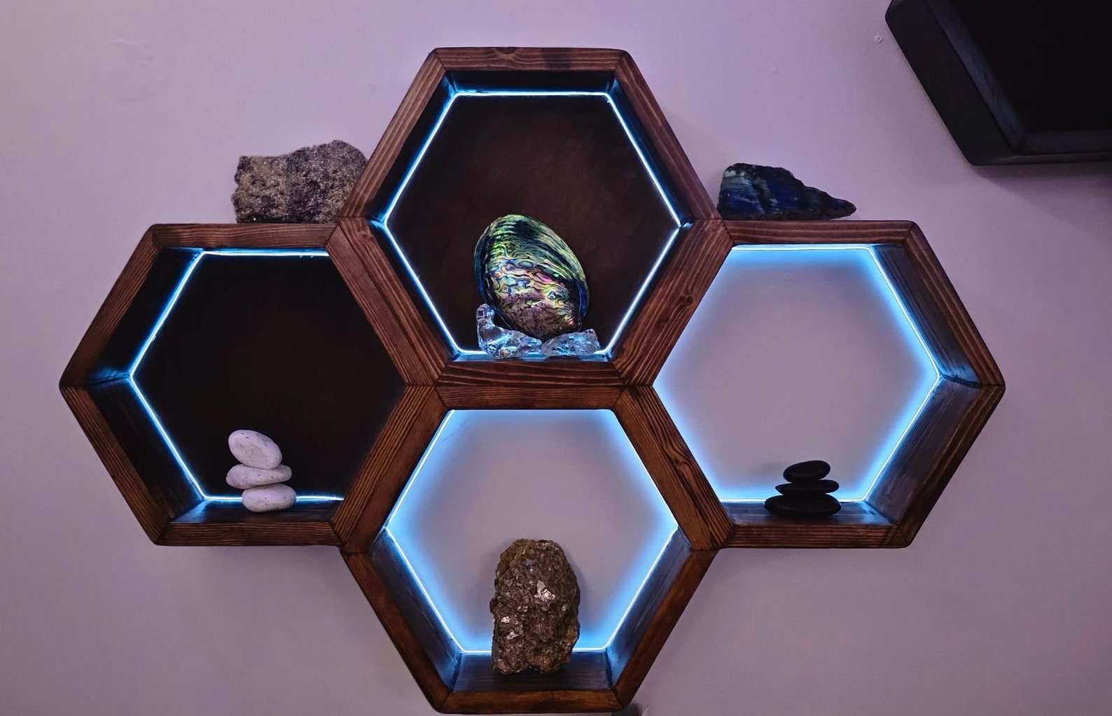 Painted Wooden Floating Honeycomb // Hexagon Natural Wood Shelves With ...