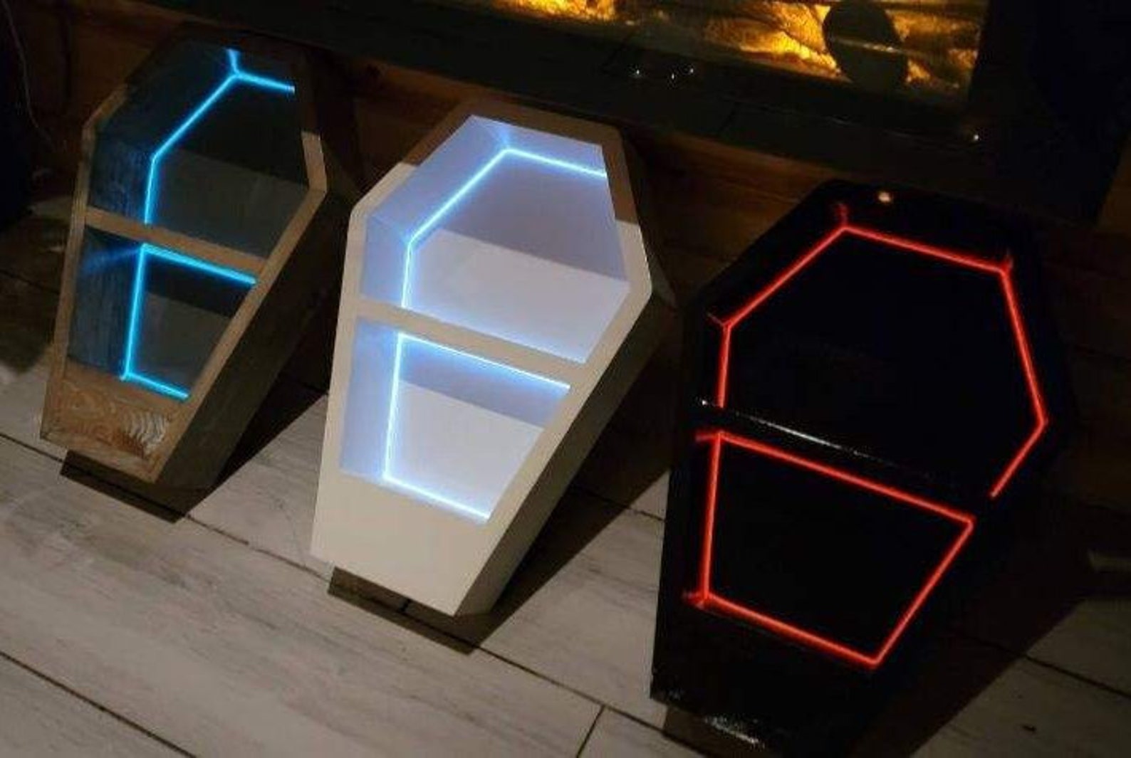 Handcrafted Halloween Coffin Shelves With Lights, Custom Made Coffins ...