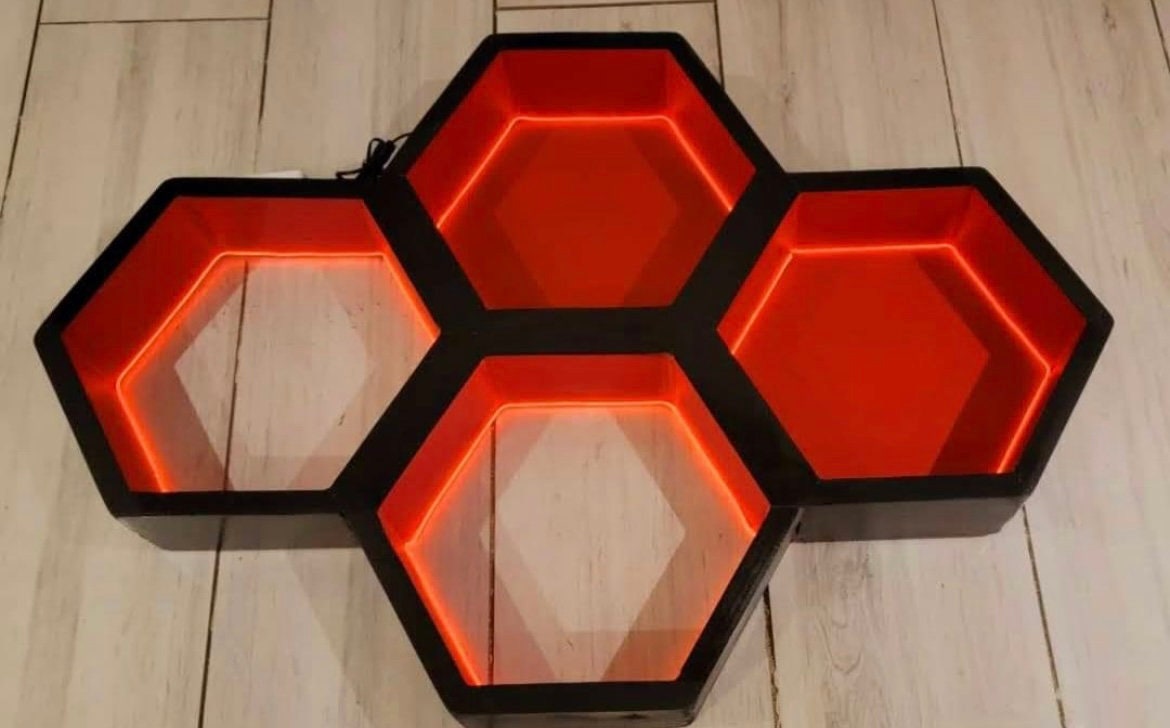 Wooden Floating Honeycomb Hexagon Natural Shelves With Lights Perfect Display For Crystals