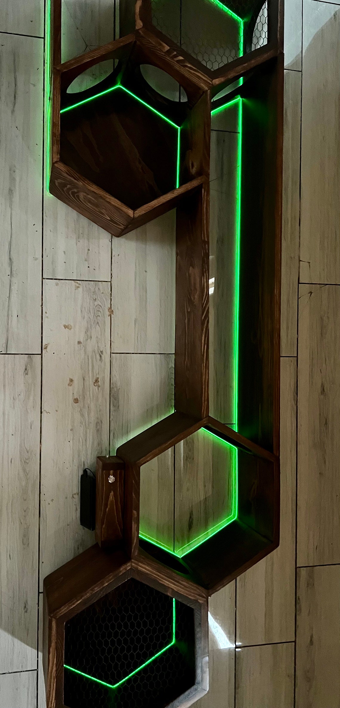Custom Made Cat Cots Hexagon Floating Shelves With Lights Cat Beds Play ...