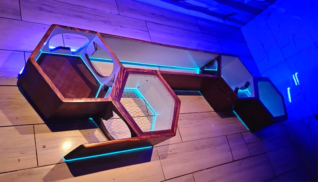 Custom Made Cat Cots Hexagon Floating Shelves With Lights Cat Beds Play ...