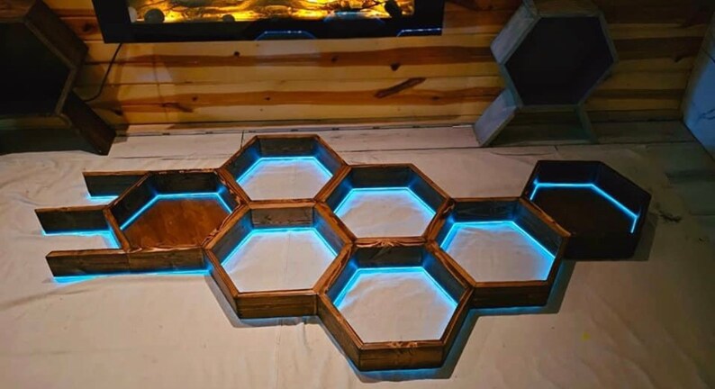 Amazing Hexagon Floating Shelves With LED Lights & Push Button CUSTOM ...