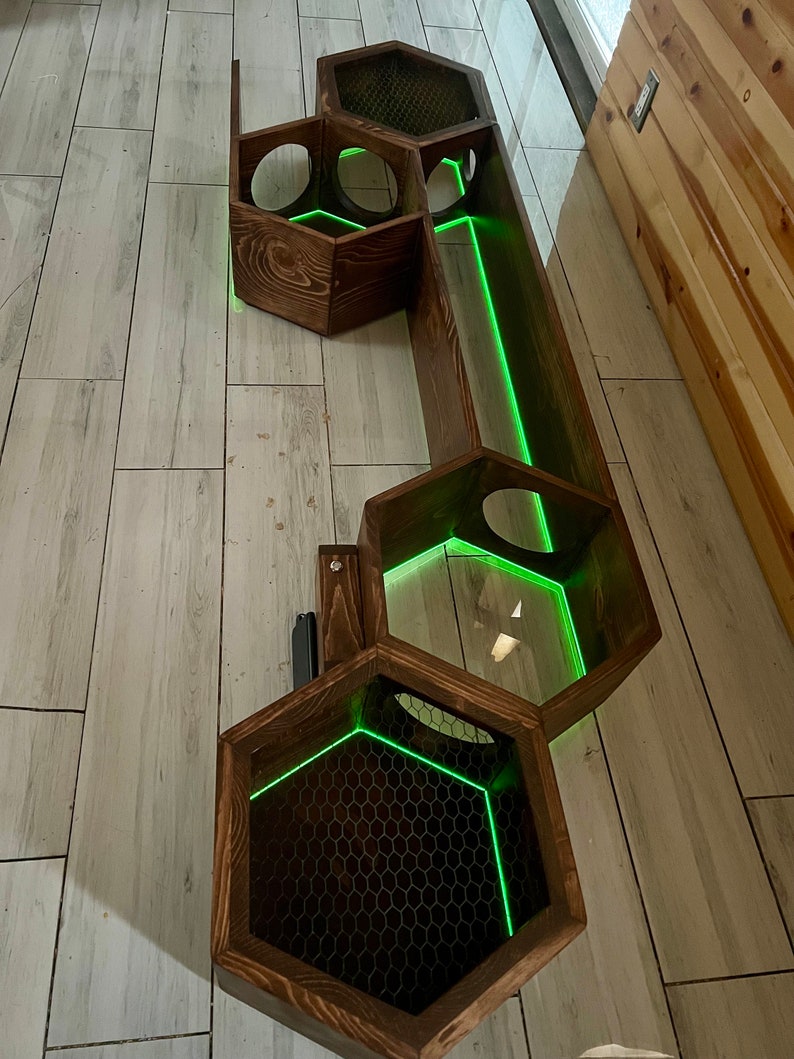 Custom Made Cat Cots Hexagon Floating Shelves With Lights Cat Beds Play ...