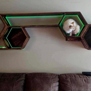 Custom Made Cat Cots Hexagon Floating Shelves With Lights Cat Beds Play ...