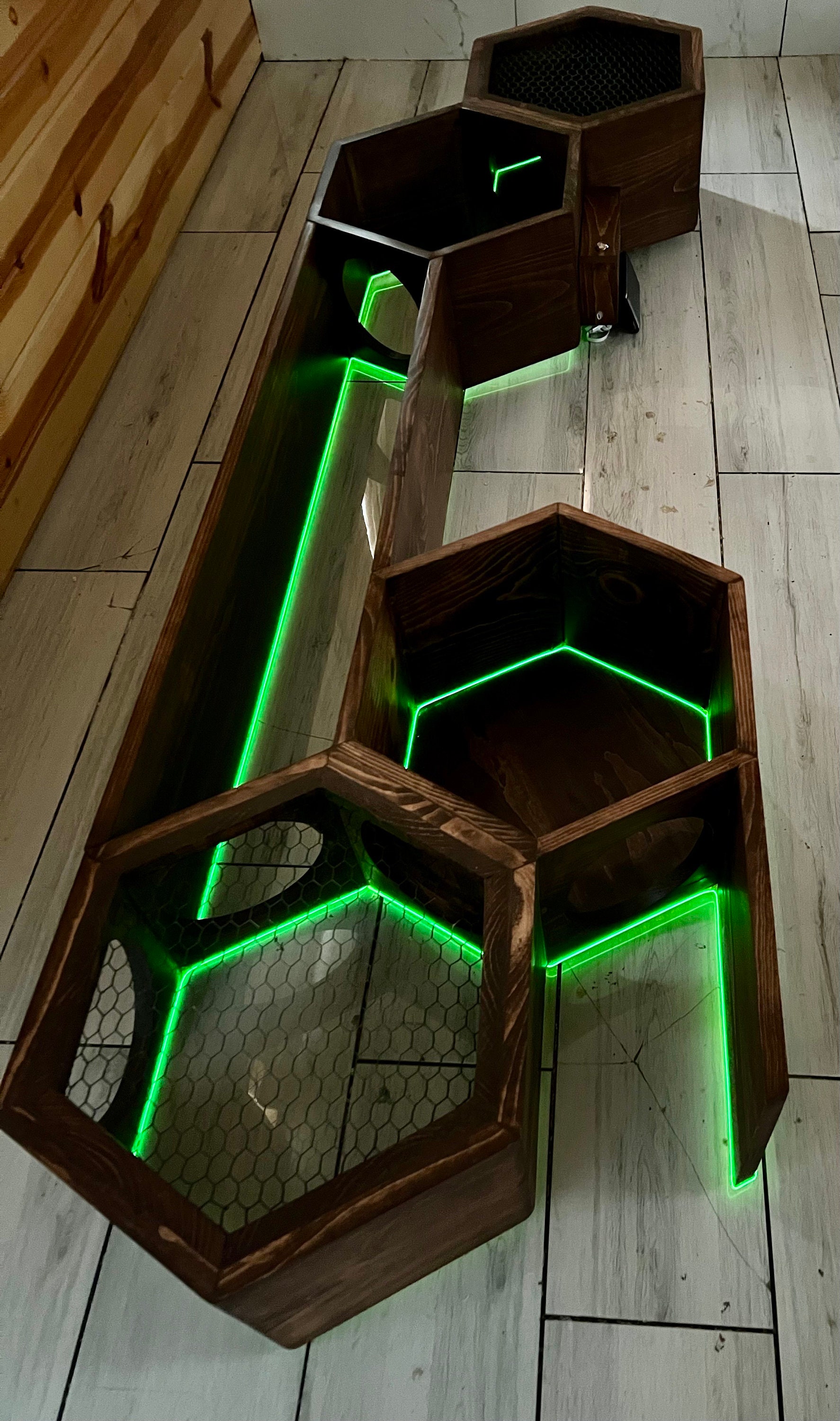 Custom Made Cat Cots Hexagon Floating Shelves With Lights Cat Beds Play ...
