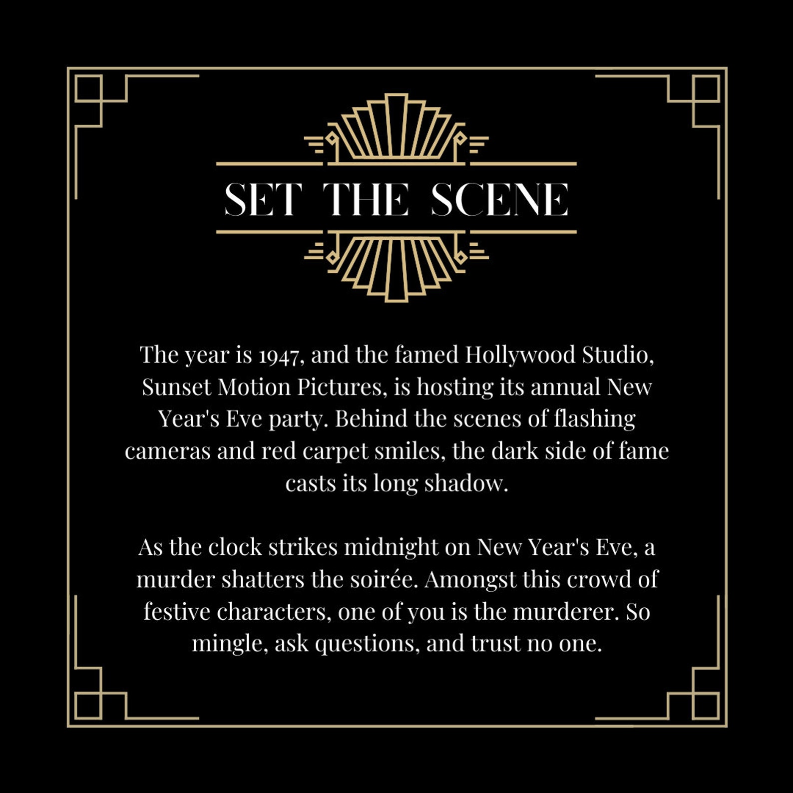 Hollywood Glamour Murder Mystery Game Murder Mystery Party Murder ...