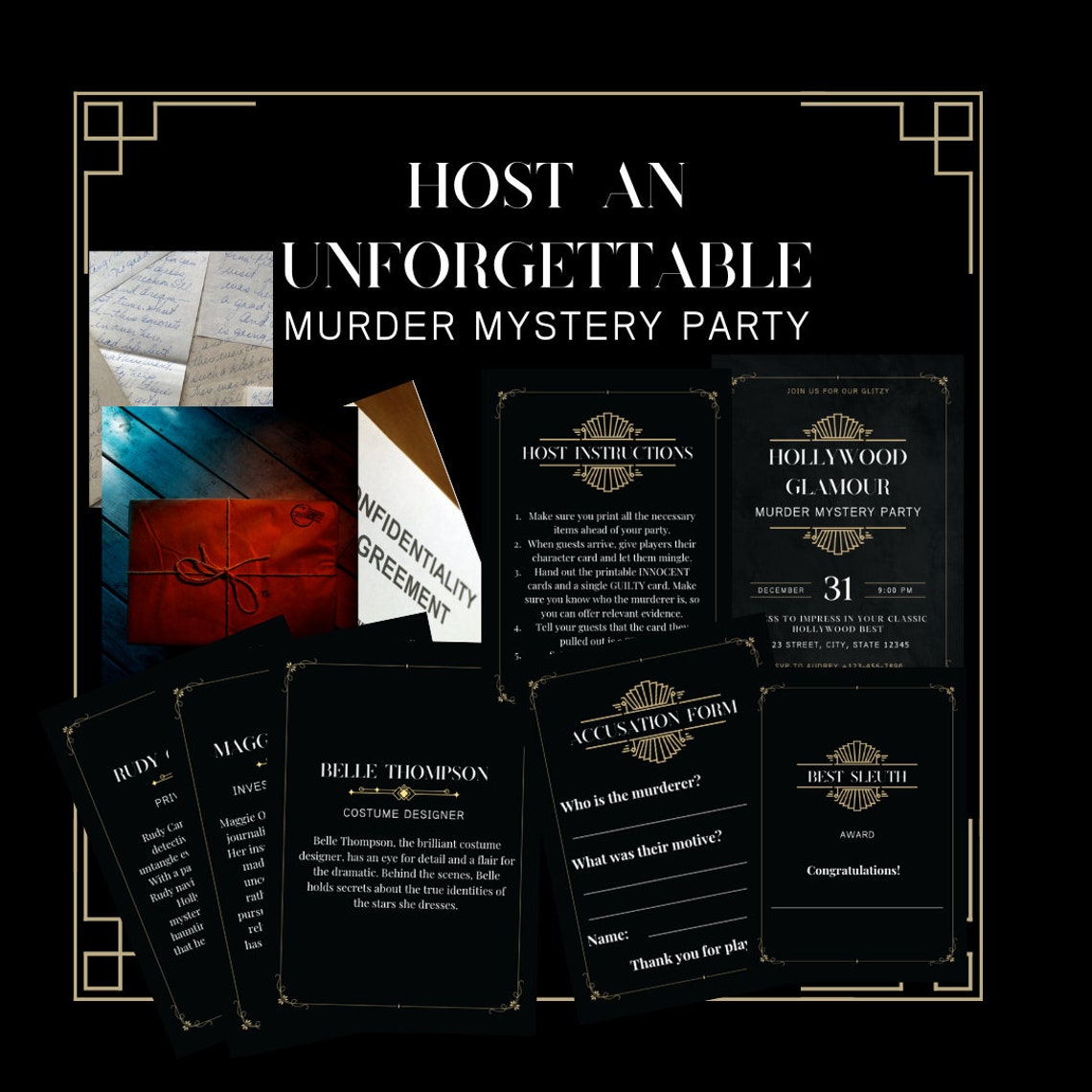 Hollywood Glamour Murder Mystery Game Murder Mystery Party Murder ...