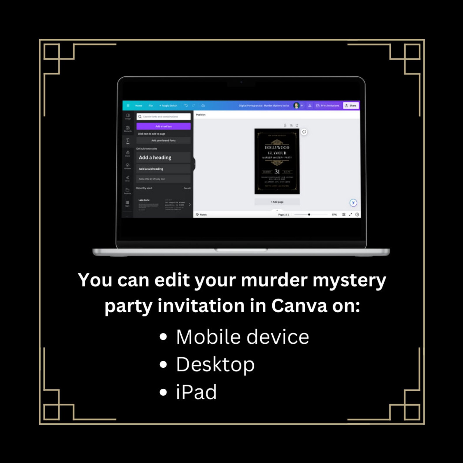 Hollywood Glamour Murder Mystery Game Murder Mystery Party Murder ...