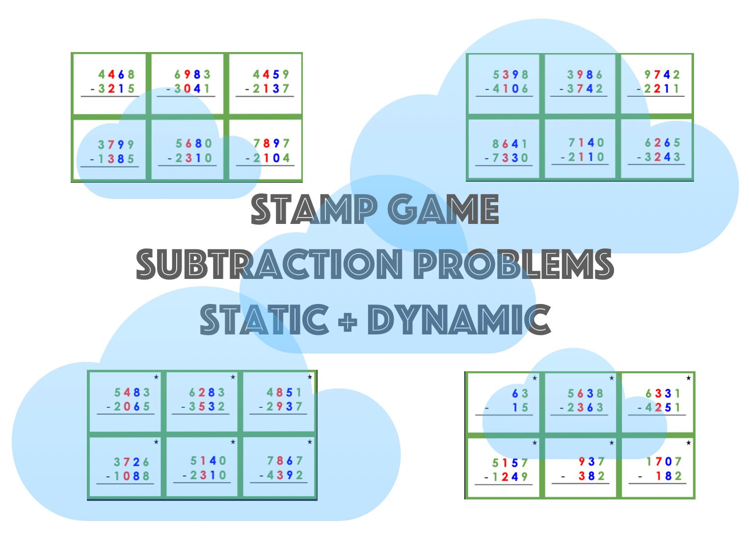 Montessori Stamp Game Subtraction Cards static Dynamic - Etsy
