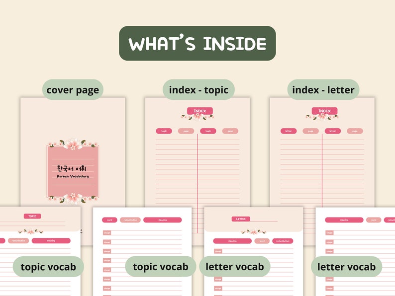 Korean Vocabulary Notebook Template Printable PDF/PNG Create Your ...
