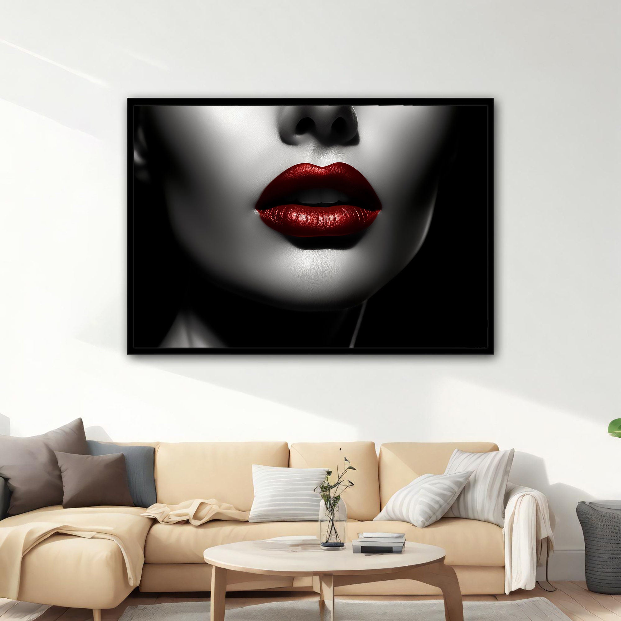 Red Lip Modern Canvas Wall Art, Pop Art Lip Canvas Print, Artistic Lip ...