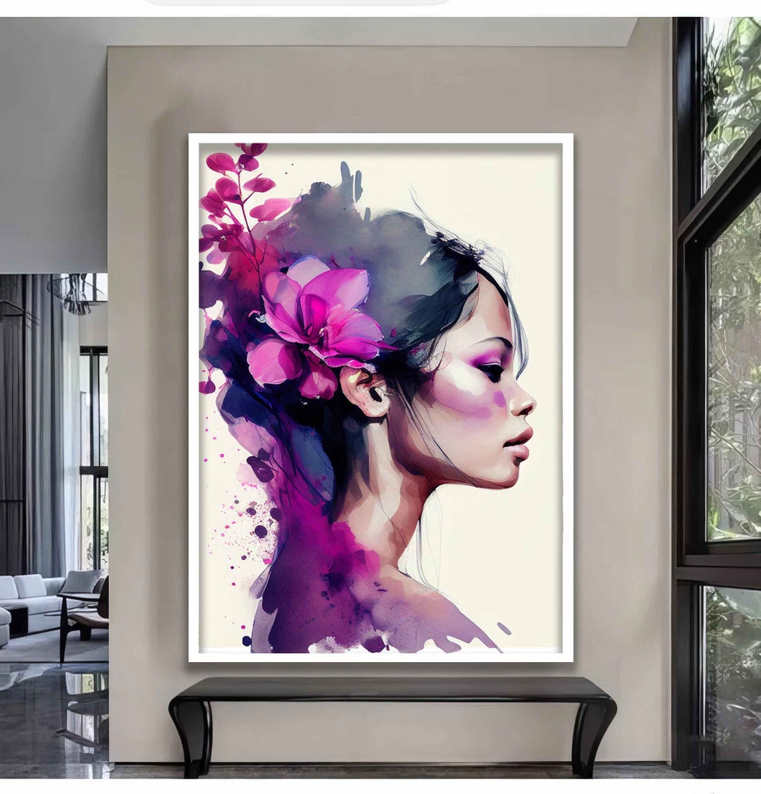 Abstract Purple Woman Wall Art, Colorful Modern Woman Canvas Print ...