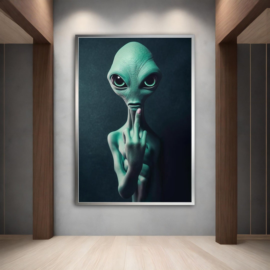 Alien Modern Canvas Wall Art, Alien Middle Finger Modern Wall Art ...