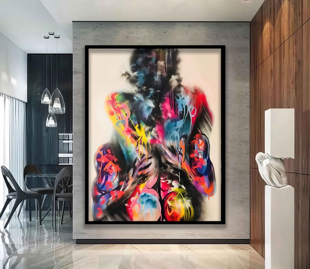 Colorful Abstract Romantic Canvas Wall Art, Lovers Canvas Print, Couple ...