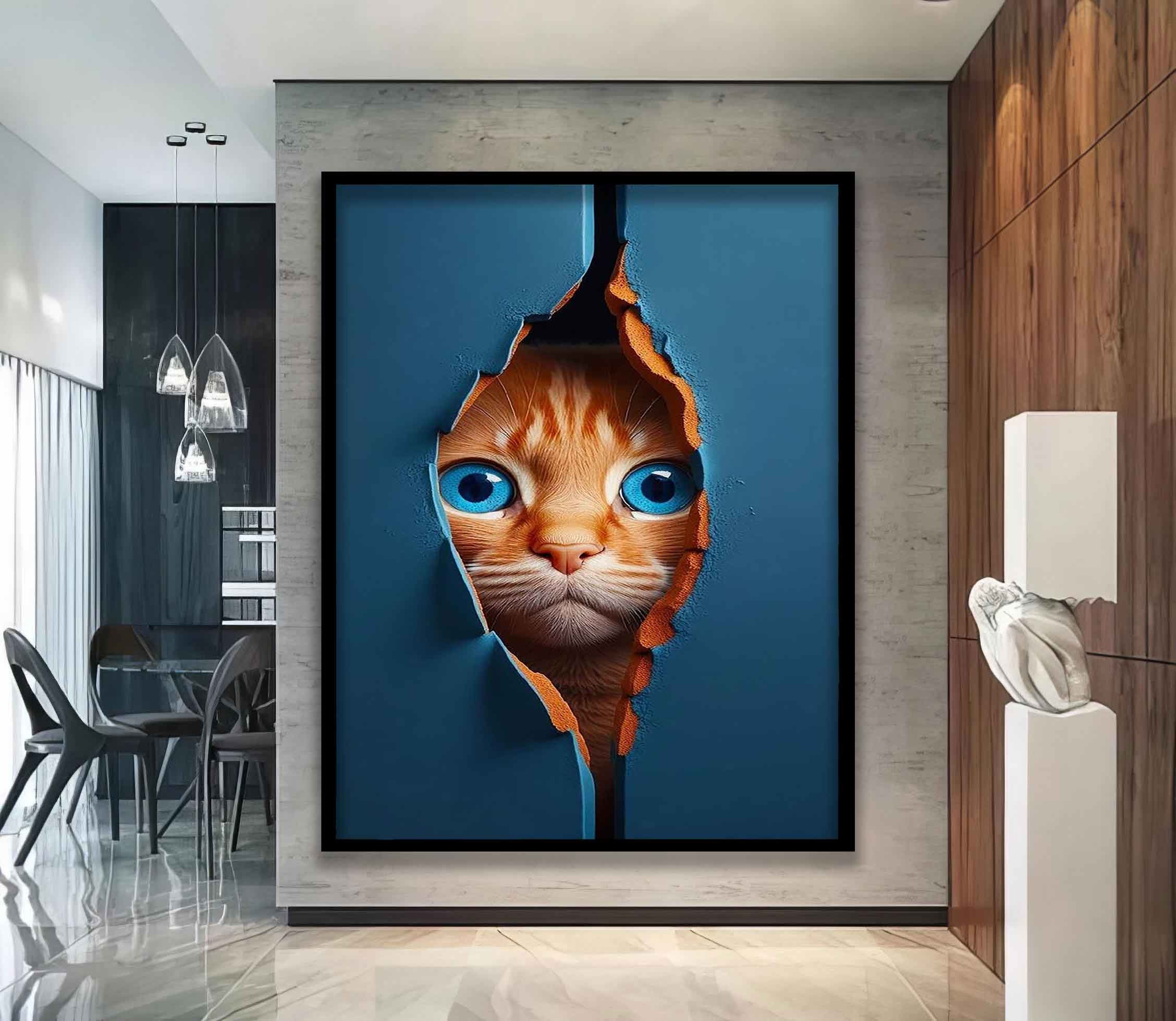 Cute Cat Canvas Wall Art, Cute Cat Wall Art, Animal Canvas, Blue Eyed ...