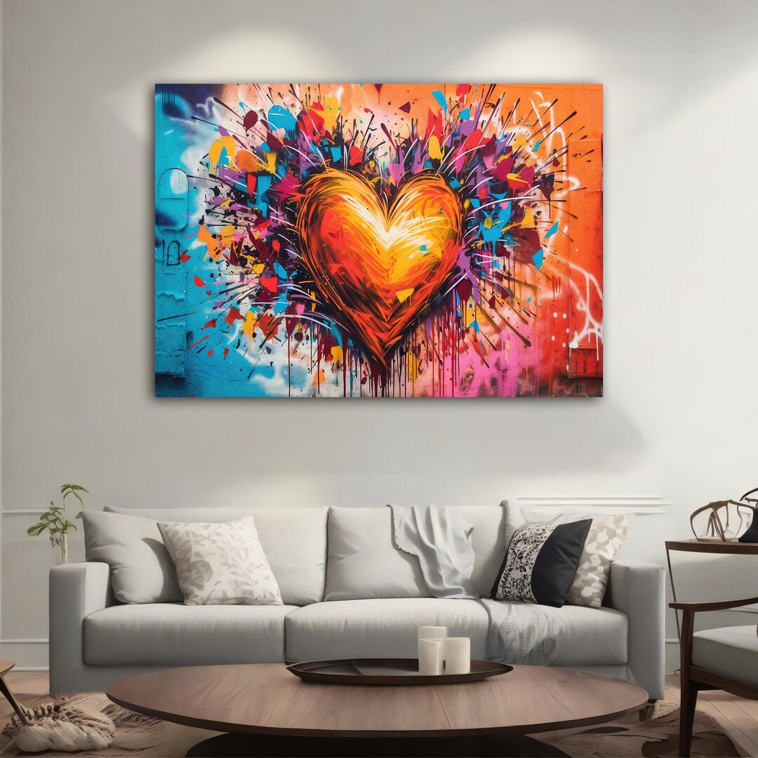Heart Canvas Painting, Epic Heart Canvas Print, Love Graffiti Wall Art ...