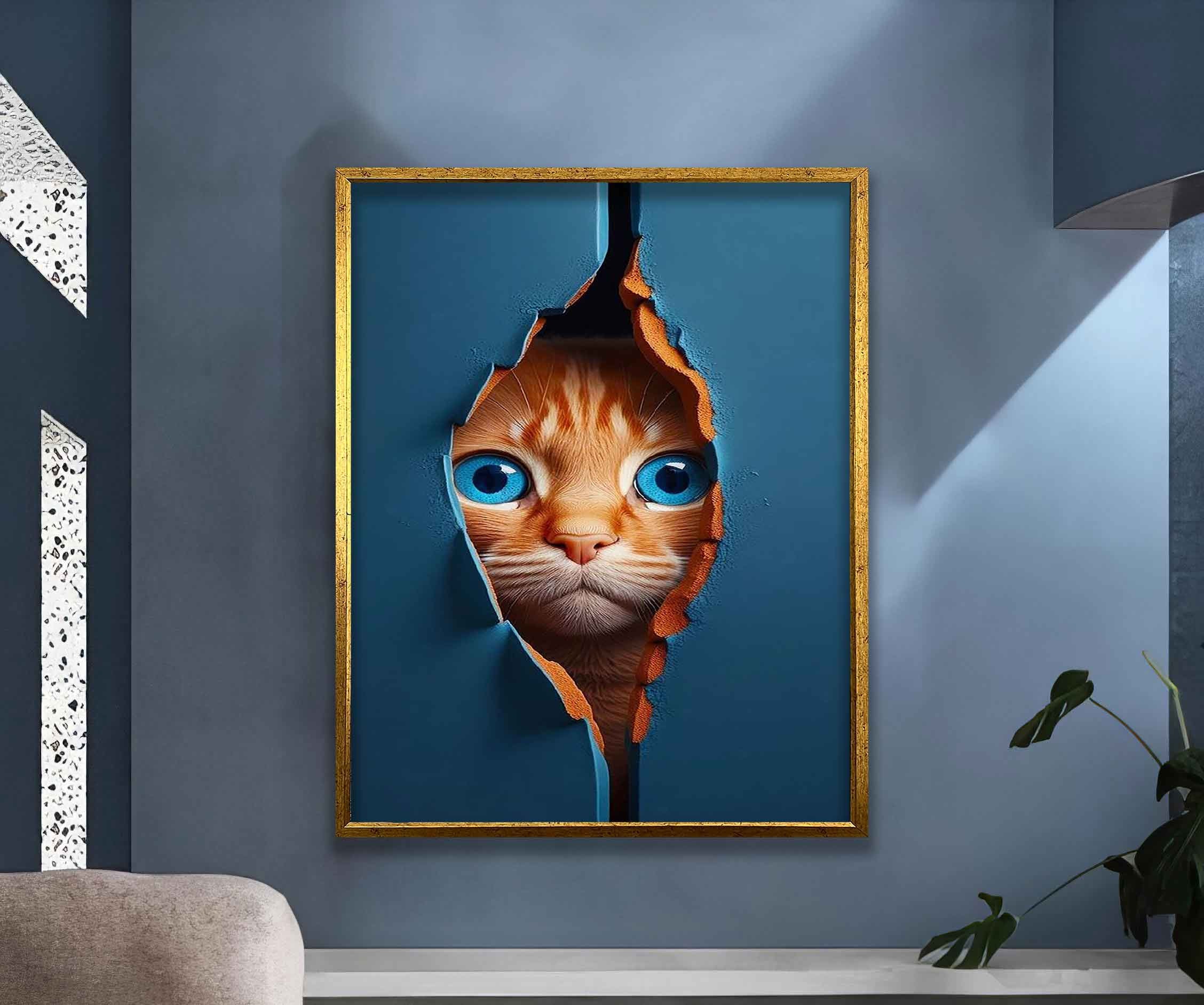 Cute Cat Canvas Wall Art, Cute Cat Wall Art, Animal Canvas, Blue Eyed ...