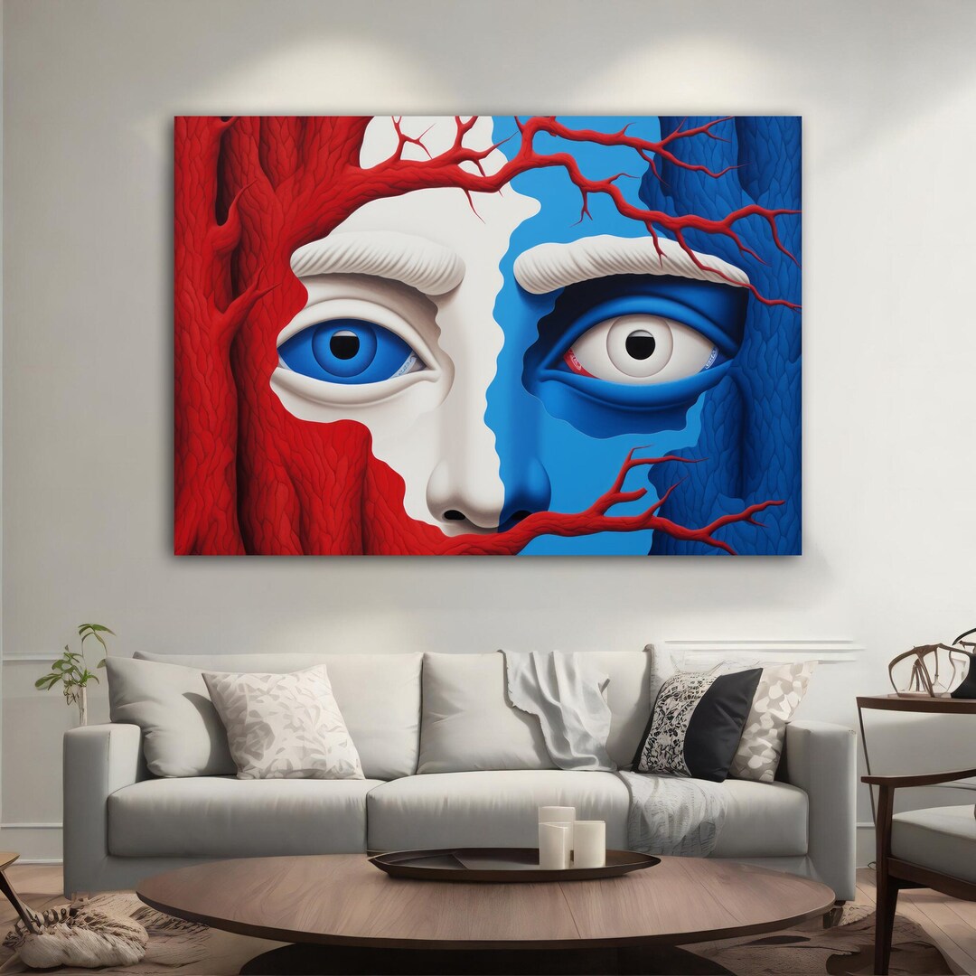 Abstract Surreal Face Canvas, Surreal Face Wall Art, Abstract Surreal ...