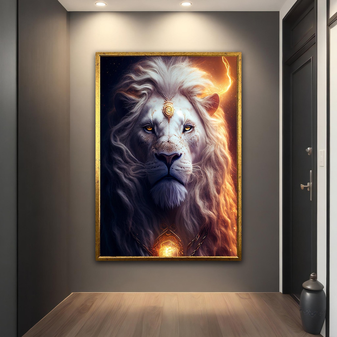 Fiery Lion Wall Art Canvas, Lion Canvas Print, Lion Poster Print, Lion ...