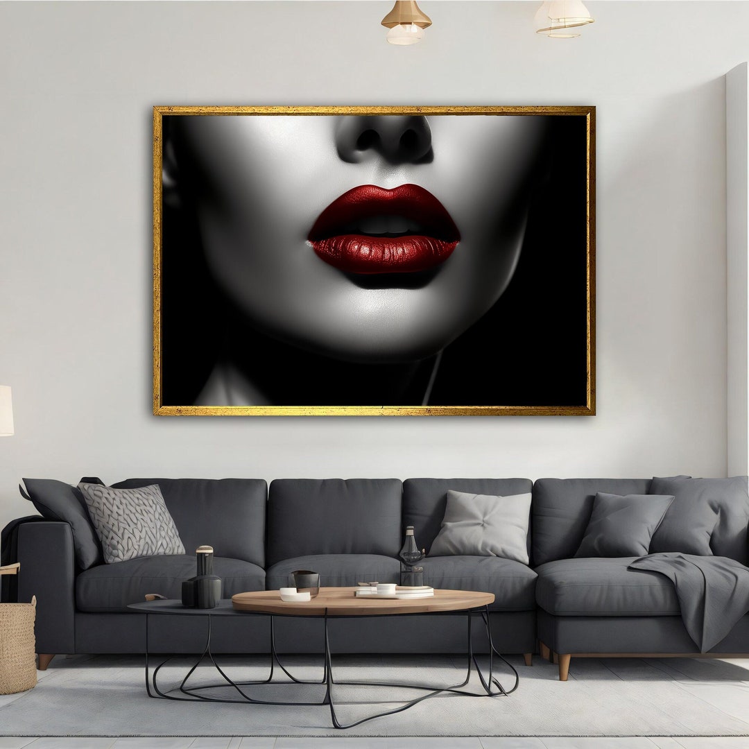 Red Lip Modern Canvas Wall Art, Pop Art Lip Canvas Print, Artistic Lip ...