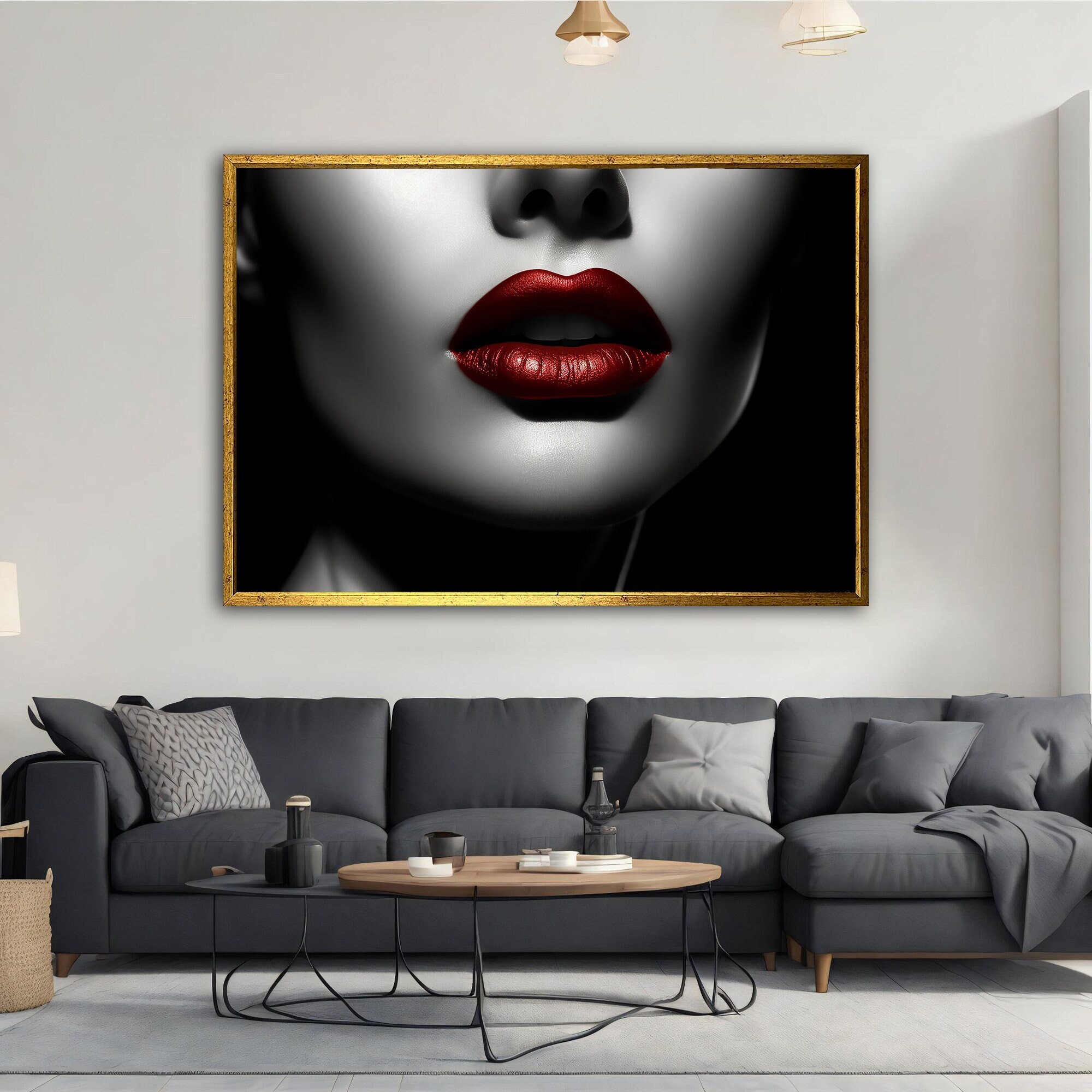Red Lip Modern Canvas Wall Art, Pop Art Lip Canvas Print, Artistic Lip ...
