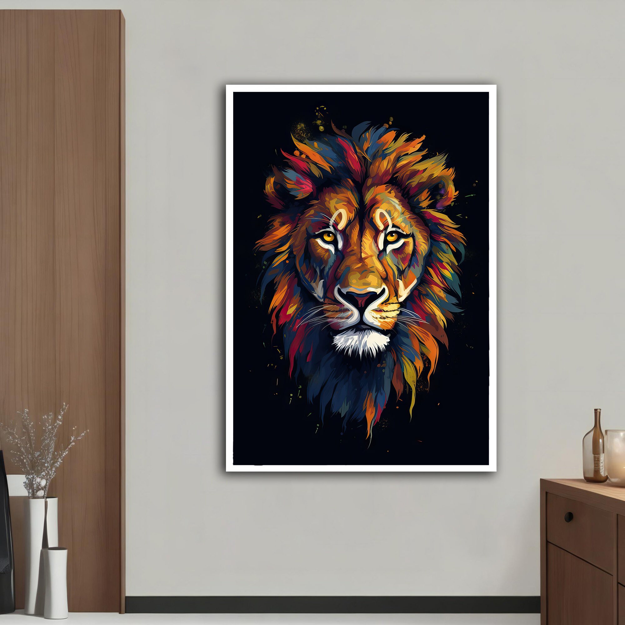 Lion Canvas Painting, Colorful Animal Canvas, Animal Painting, Lion ...