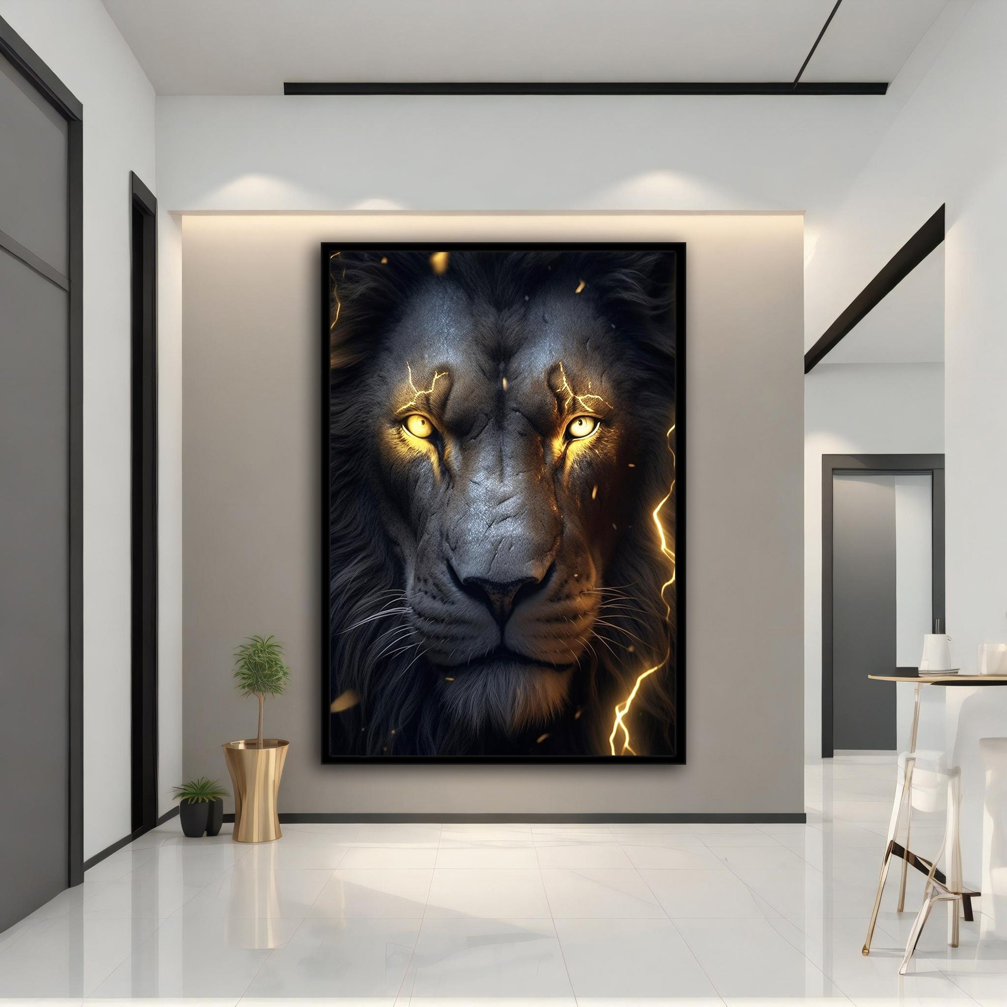 Black and Gold Lion Canvas Print, Lion Canvas Wall Art, Lion Print ...