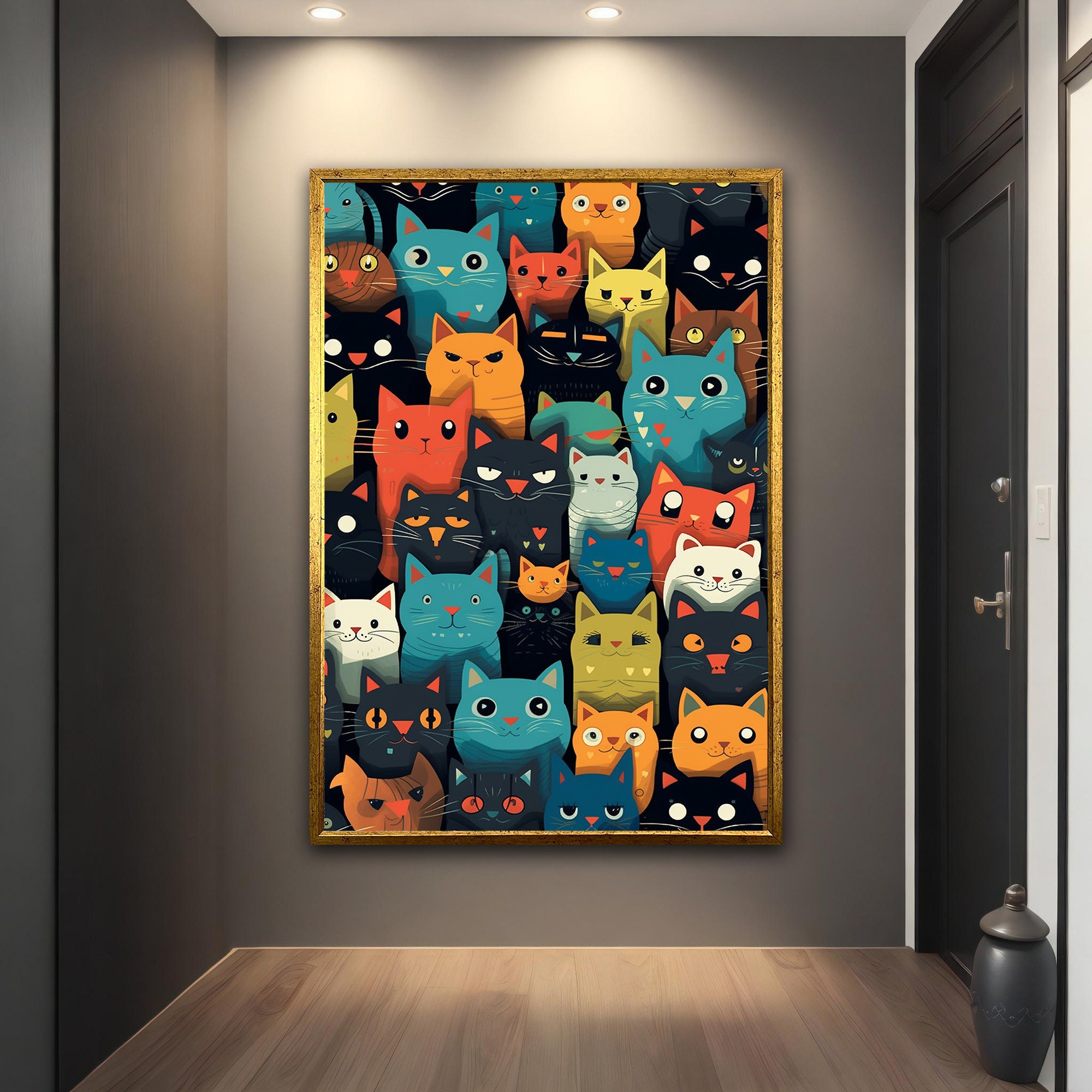 Cute Cats Canvas Wall Art, Colorful Cats Wall Art, Animal Canvas, Cats ...