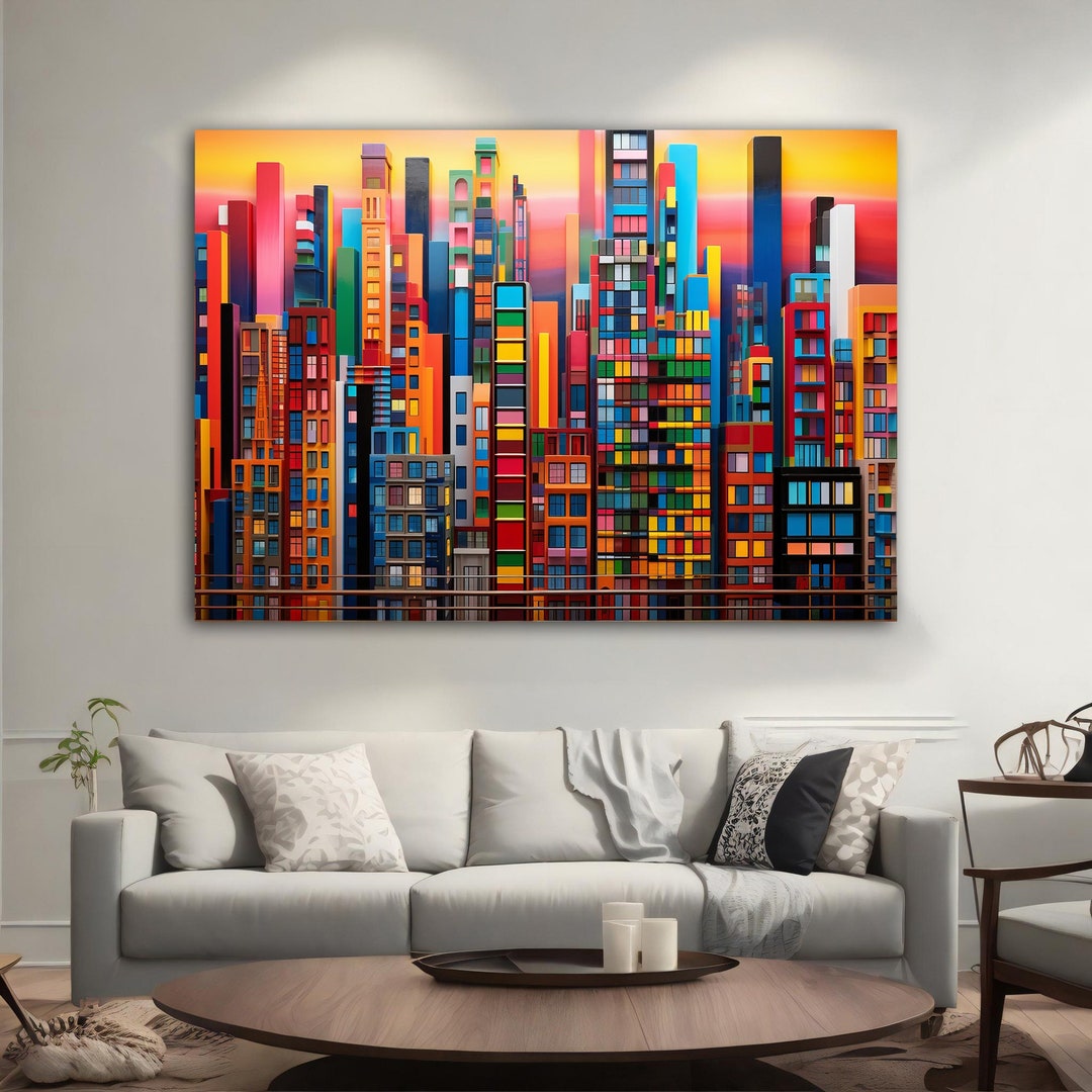 Colorful City View Canvas, City View Canvas Wall Art, Colorful City ...