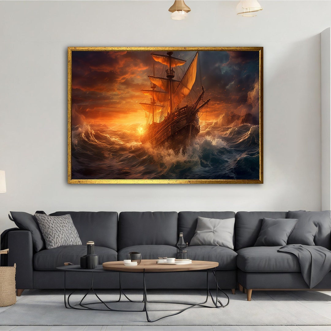 Ship Wall Art, Ship in the Ocean Canvas Wall Art, Ship Canvas Wall Art ...