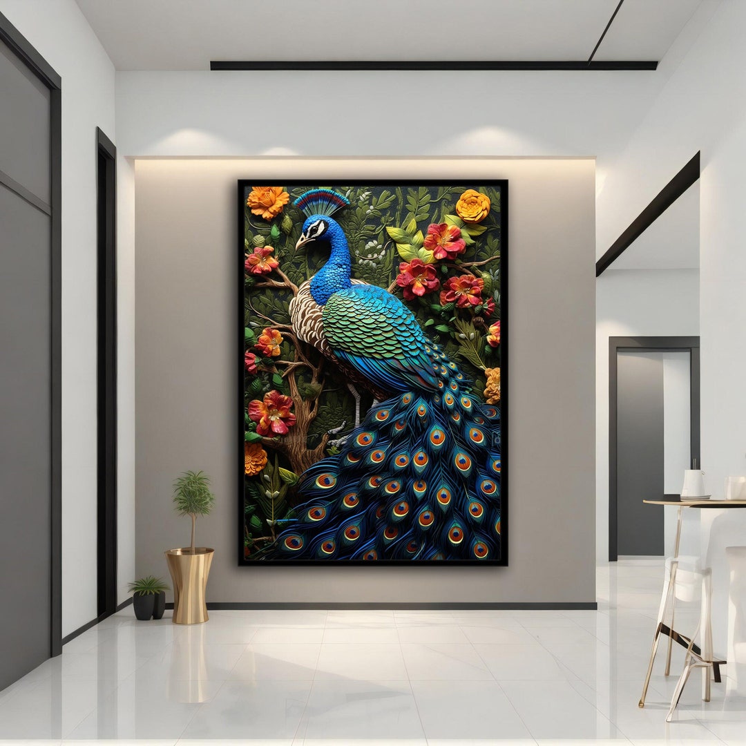 Blue Peacock Canvas Wall Art, Peacock Wall Decor, Colorful Peacock ...