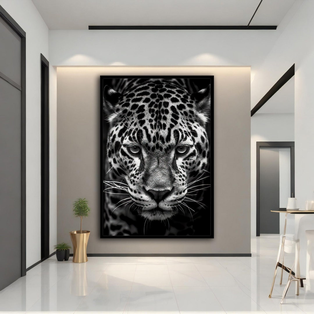 Black and White Leopard Canvas Print, Leopard Canvas Wall Art, Leopard ...