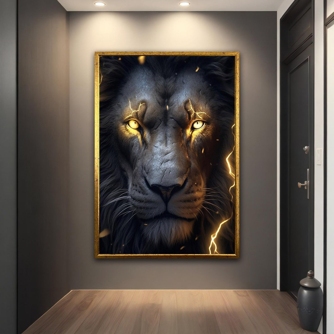 Black and Gold Lion Canvas Print, Lion Canvas Wall Art, Lion Print ...