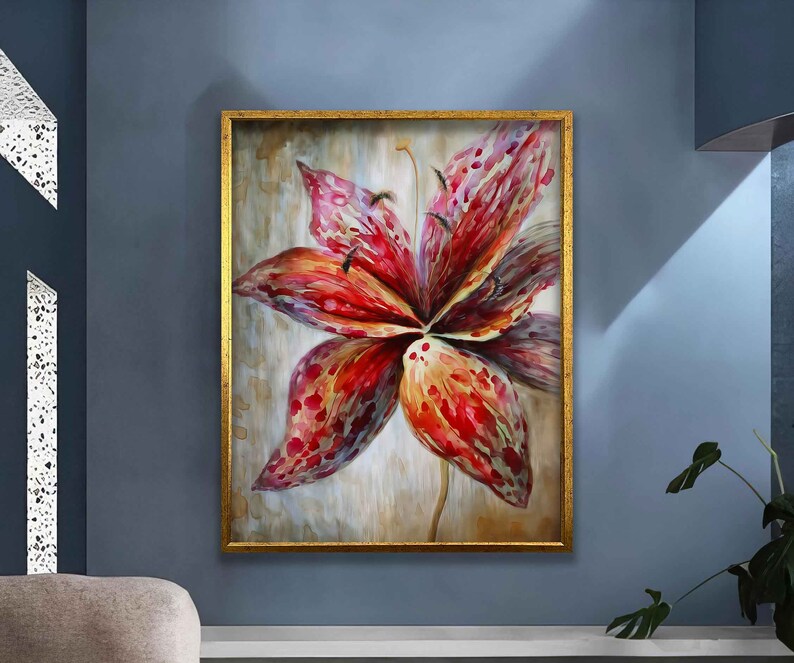 Abstract Lily Flower Modern Canvas, Lily Flower Wall Art, Framed Lily ...