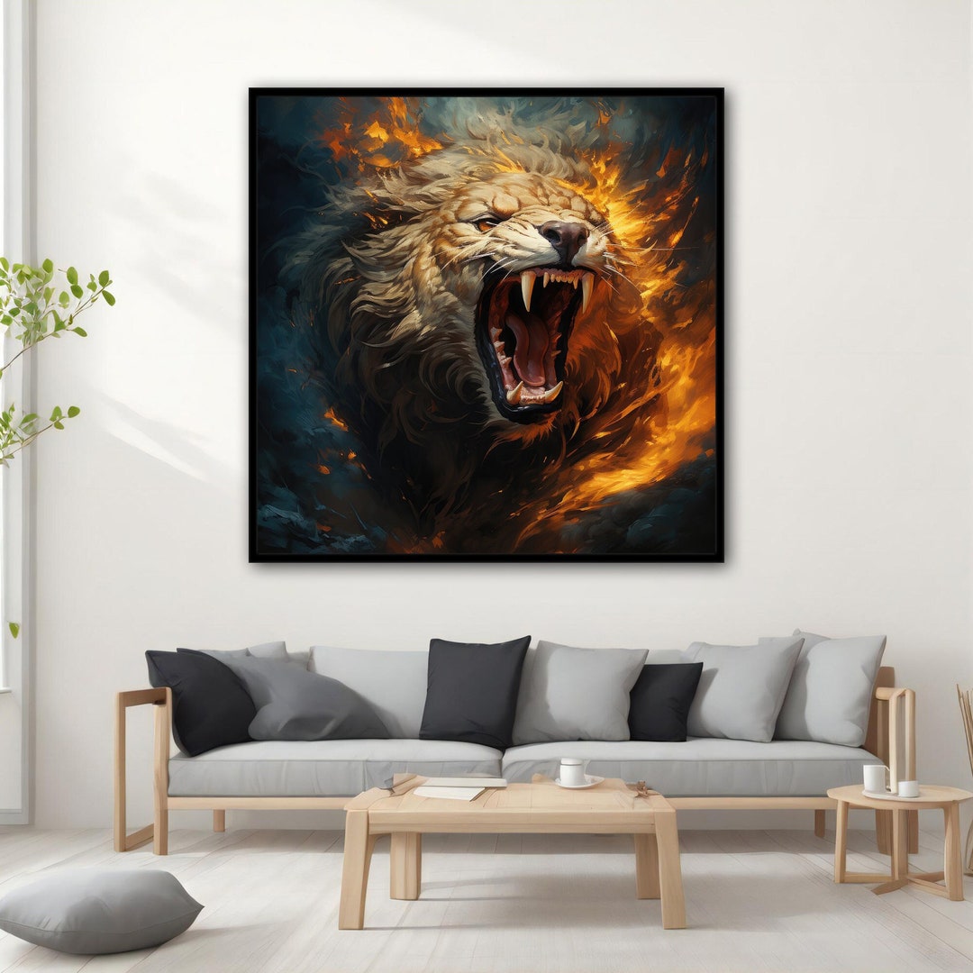 Fiery Lion Canvas Wall Art, Lion Canvas Wall Art, Lion Canvas Print ...